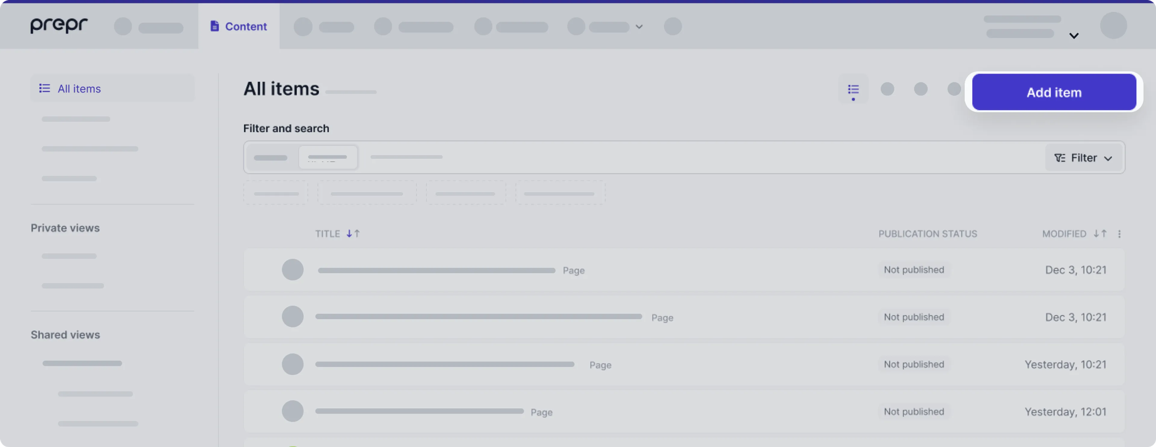 Managing content items – Prepr docs