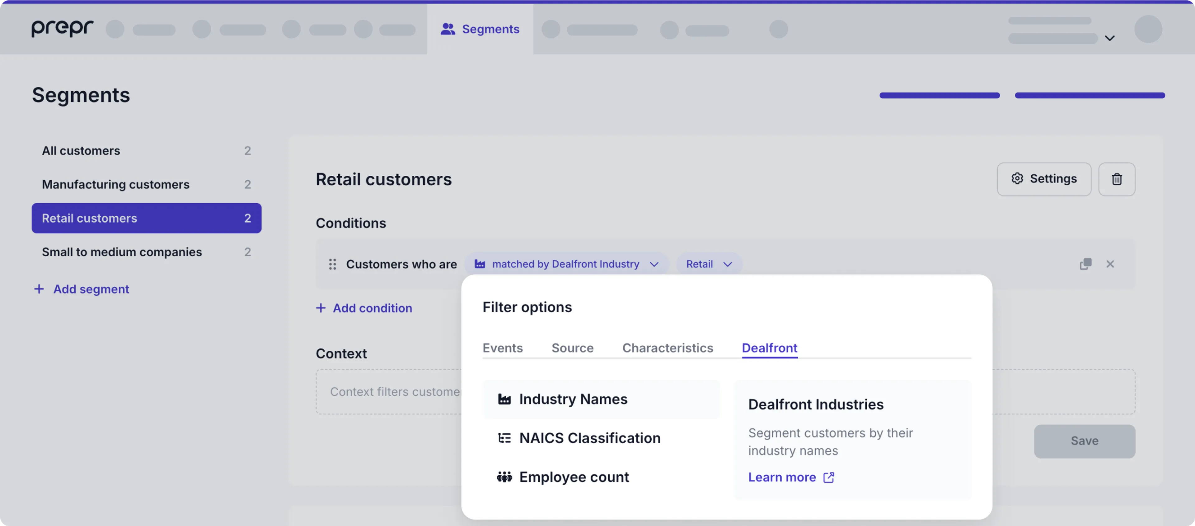 Managing segments – Prepr docs